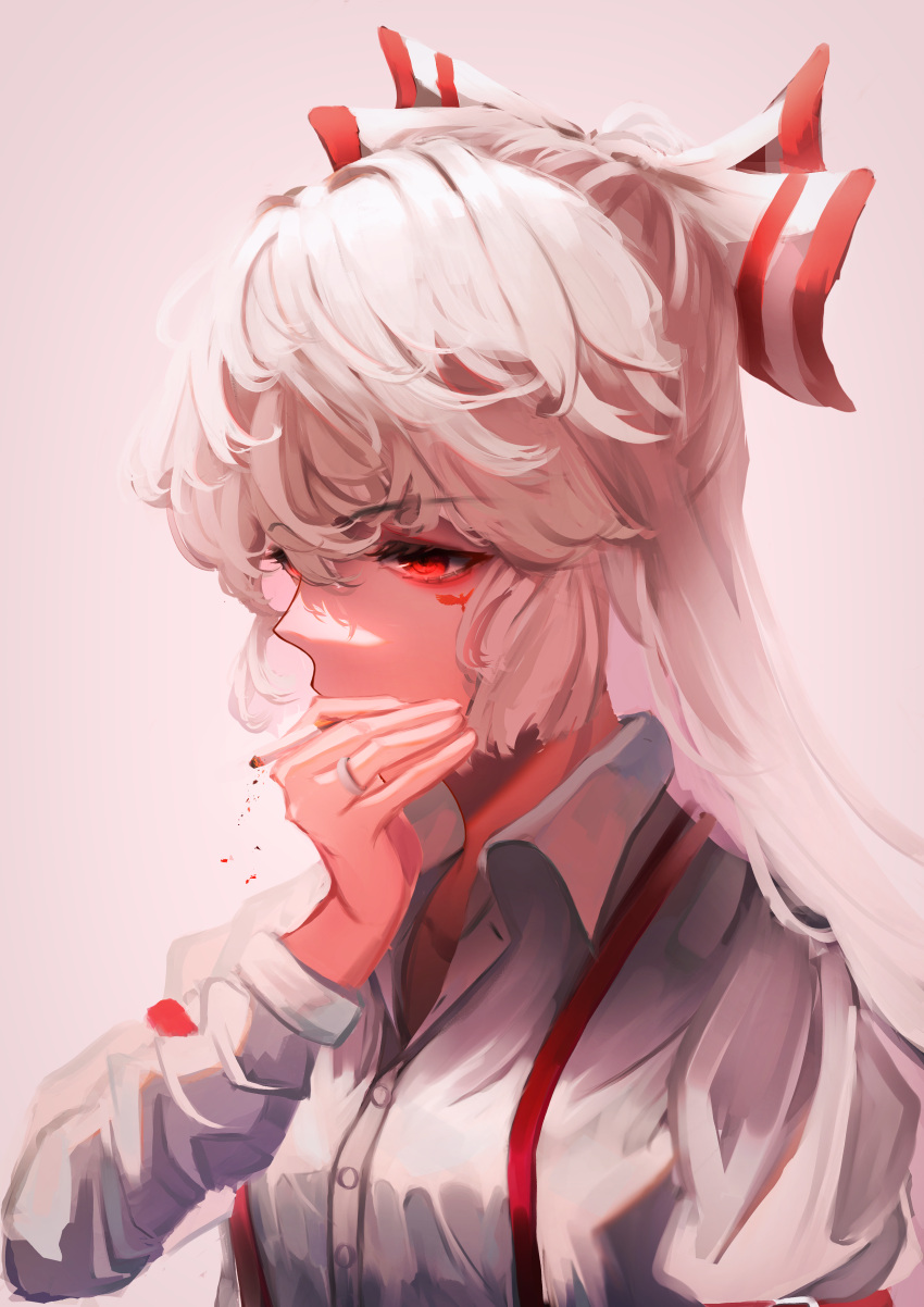 Safebooru - 1girl absurdres buttons cigarette collared shirt fujiwara ...