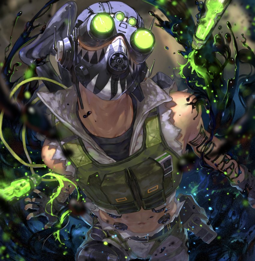 Safebooru - 1boy abs absurdres apex legends arm strap arm tattoo black ...