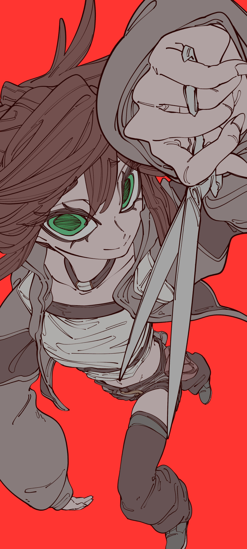 Safebooru - 1girl absurdres bangs brown hair crop top gachiakuta green ...