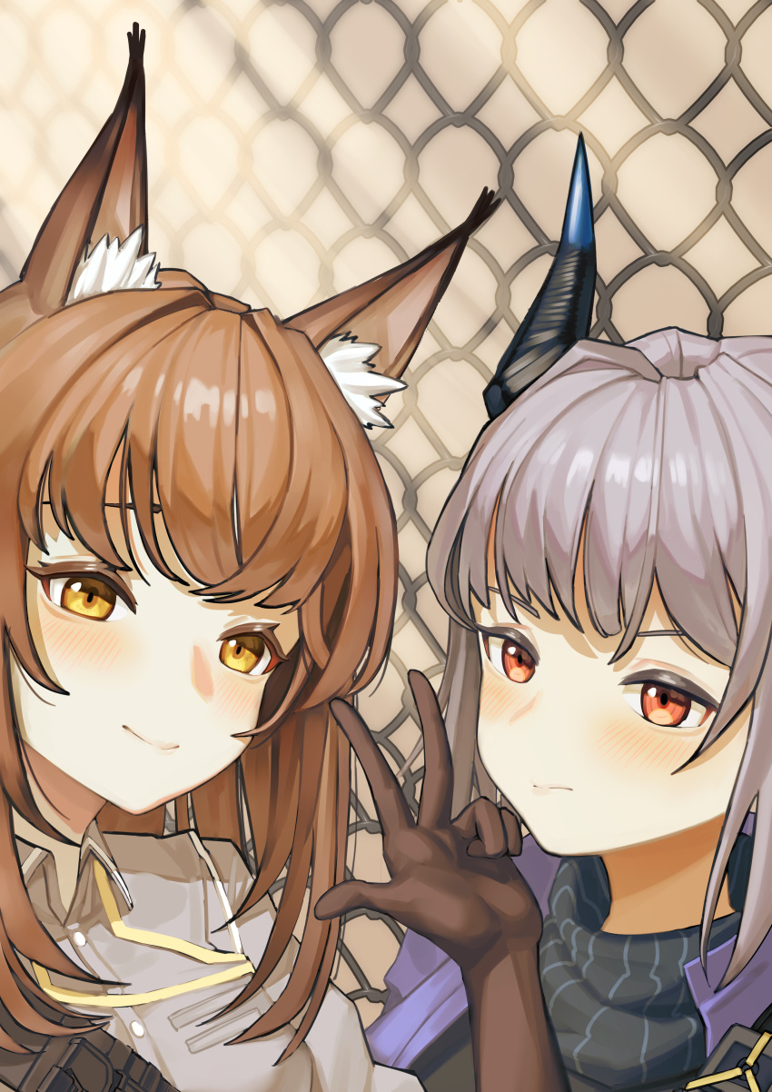 Safebooru - 2girls absurdres an yb animal ears arknights black gloves black scarf black shirt ...