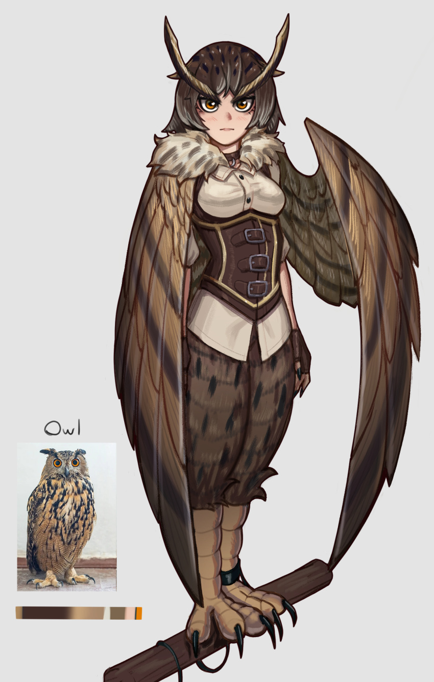 Safebooru - 1girl bird legs black nails breasts brown choker brown eyes brown gloves brown hair ...