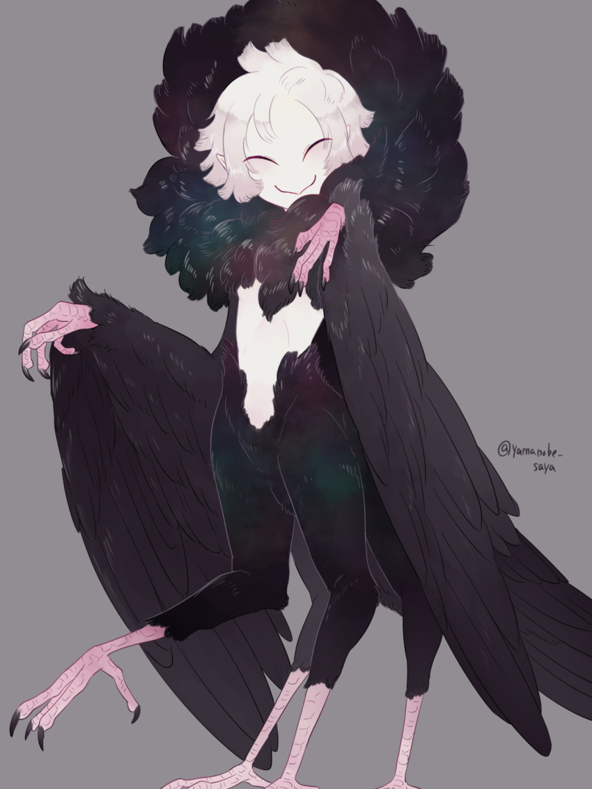 Safebooru - 1girl animal hands artist name bird girl bird tail bird wings black feathers black ...
