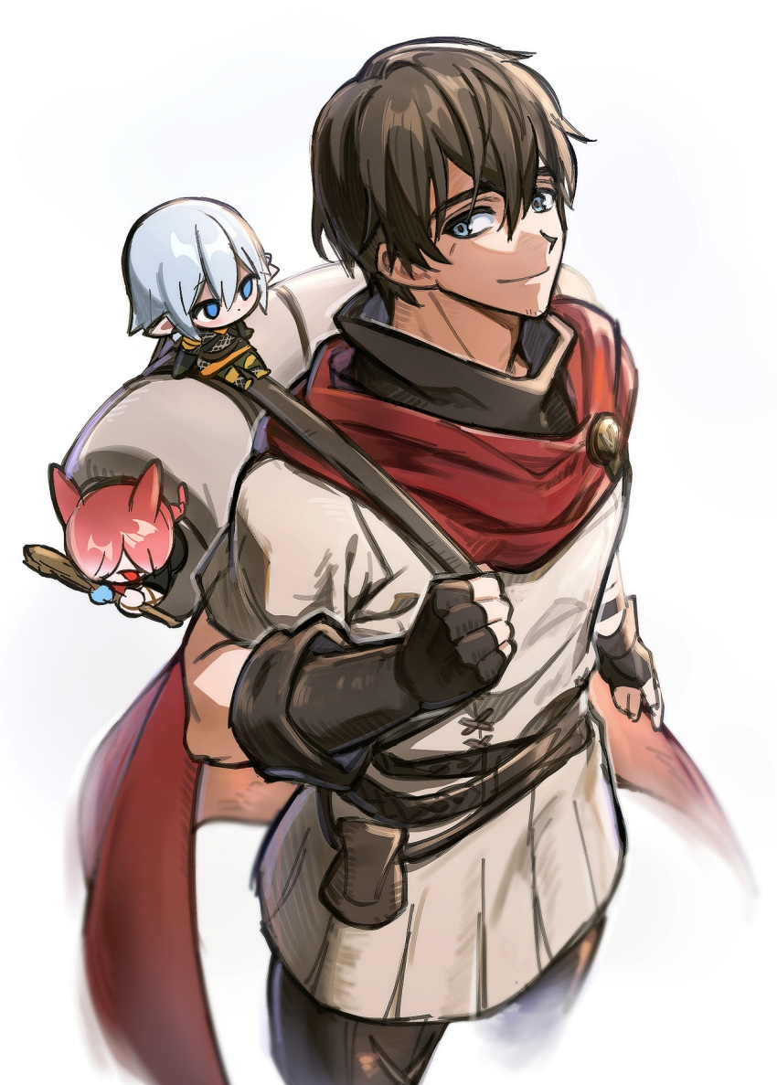 Safebooru - 3boys adventurer (ff14) arm at side armor backpack bag ...