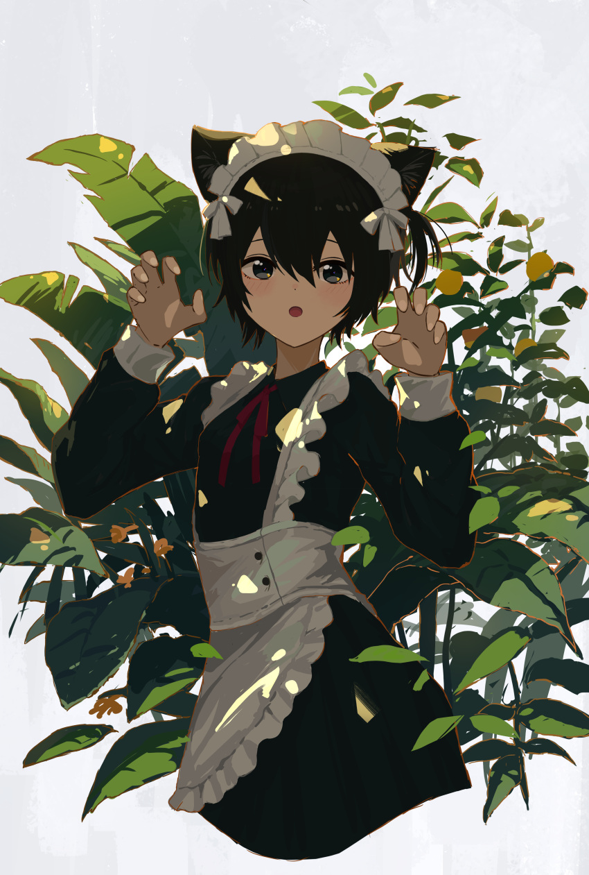 Safebooru - 1girl absurdres animal ear fluff animal ears apron bangs black dress black hair ...