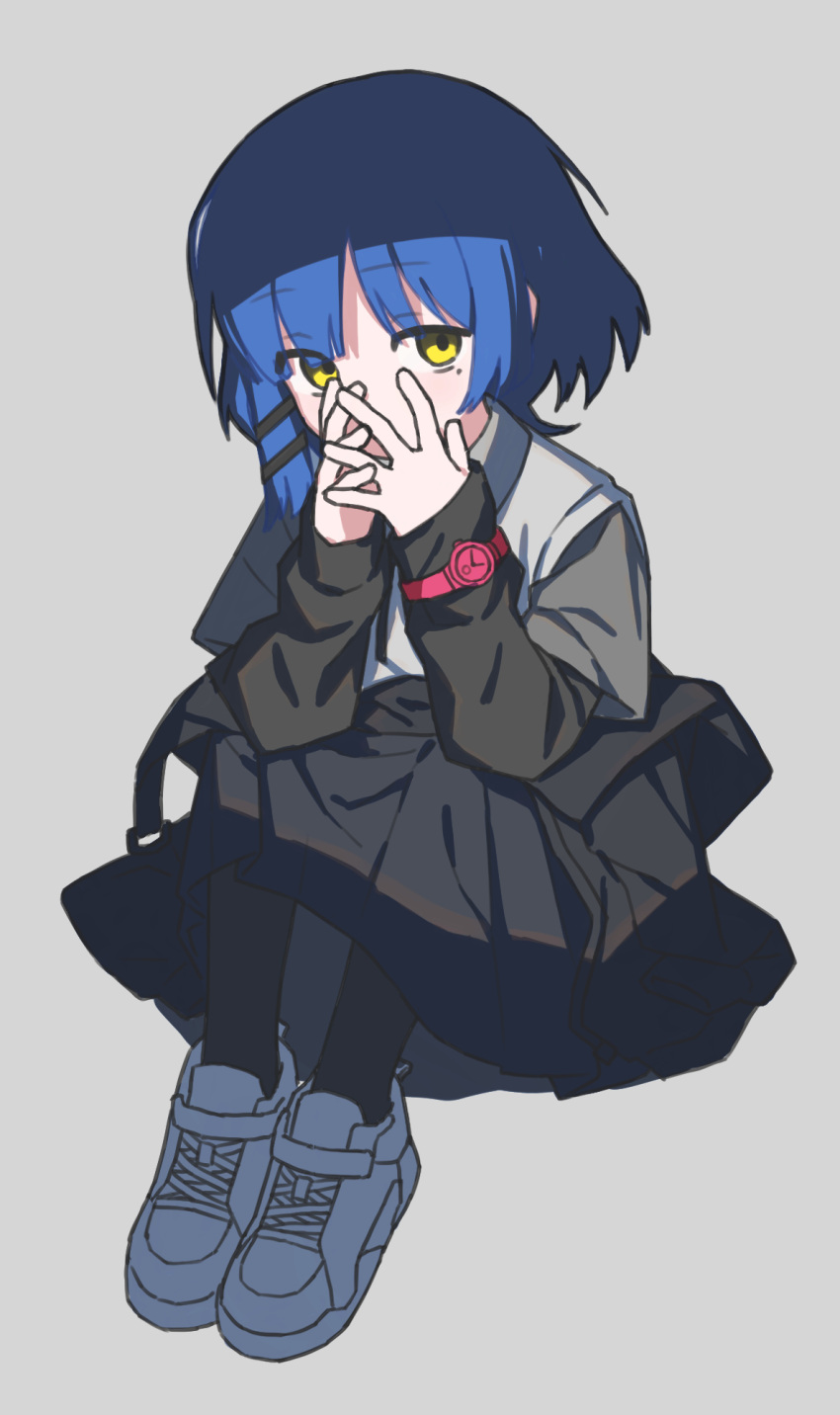 Safebooru - 1girl bangs black pantyhose black skirt blue hair bocchi the rock! collared shirt ...
