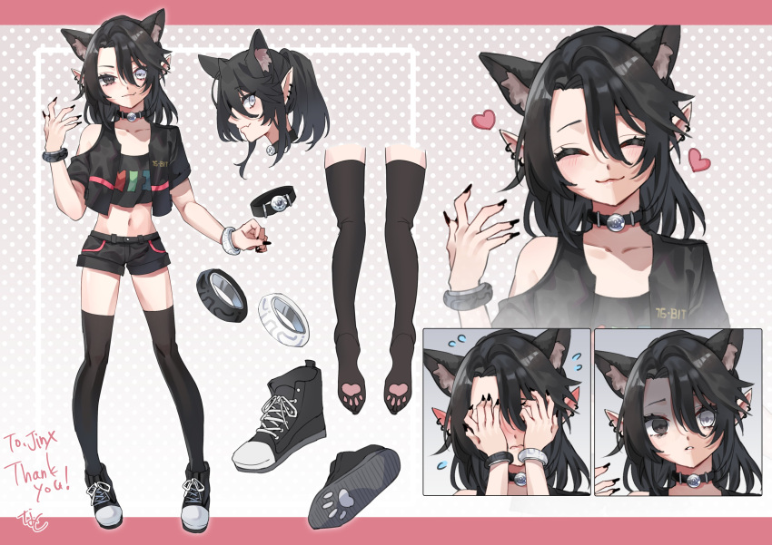 Safebooru - 1girl :3 ^ ^ absurdres animal ears bangle black eyes black hair black nails black ...