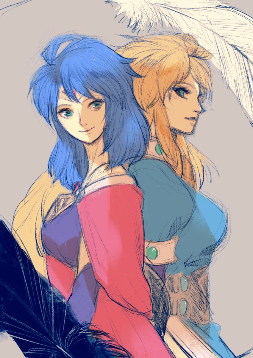 Safebooru - 2girls blonde hair blue hair breasts breath of fire breath of fire ii closed mouth ...