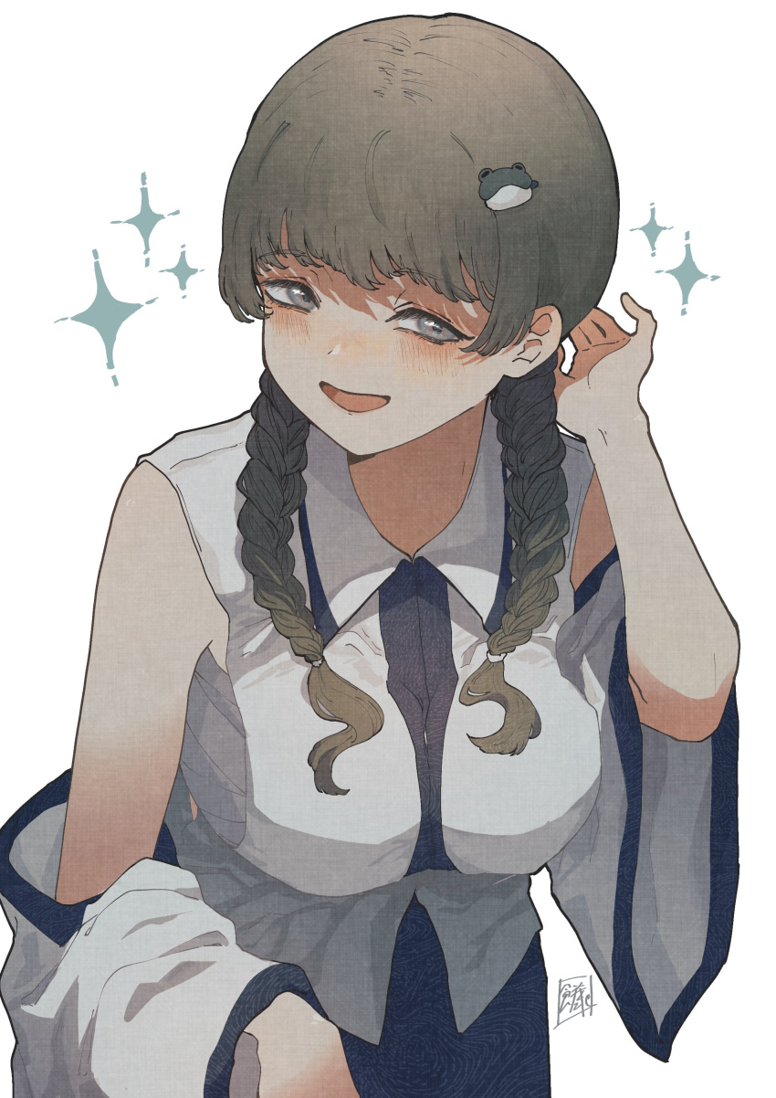Safebooru - 1girl absurdres alternate hairstyle bangs blue eyes blue skirt braid collared shirt ...