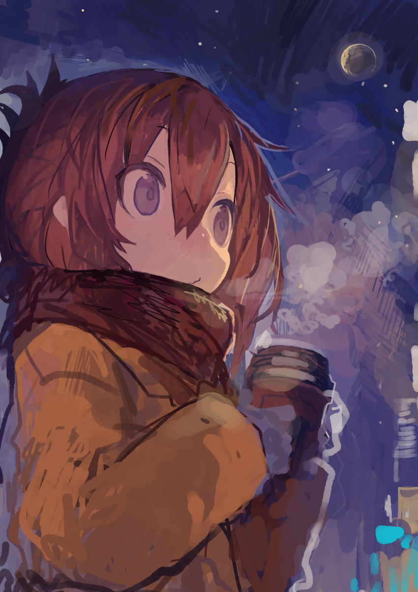 Safebooru - 1girl absurdres alternate costume brown coat brown eyes brown hair brown scarf coat ...