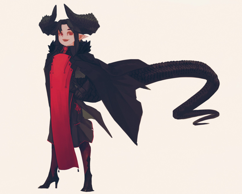 Safebooru - 1girl :d armored boots bangs black cape black dress black hair boots cape curled ...