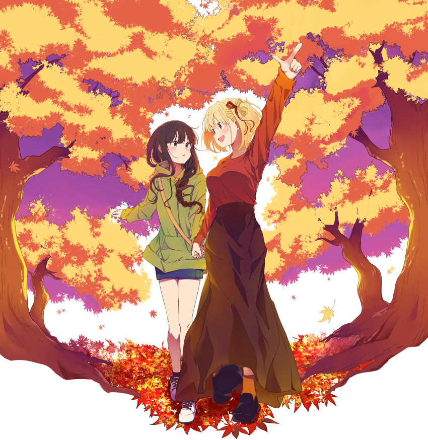 Safebooru - 2girls absurdres alternate hairstyle autumn autumn leaves ...