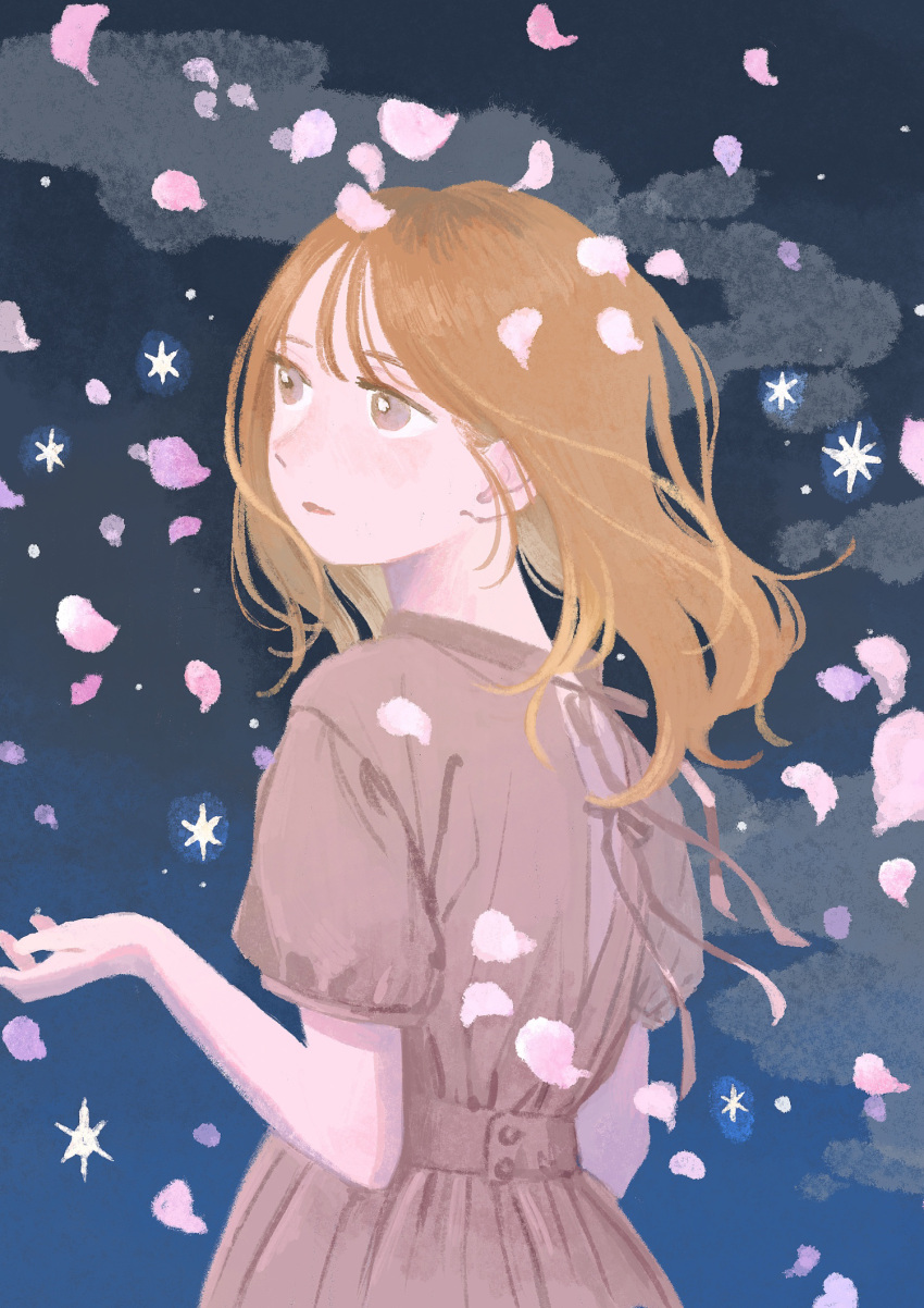 Safebooru - 1girl brown hair clouds dress grey dress grey eyes highres inoue haruka (haruharu210 ...