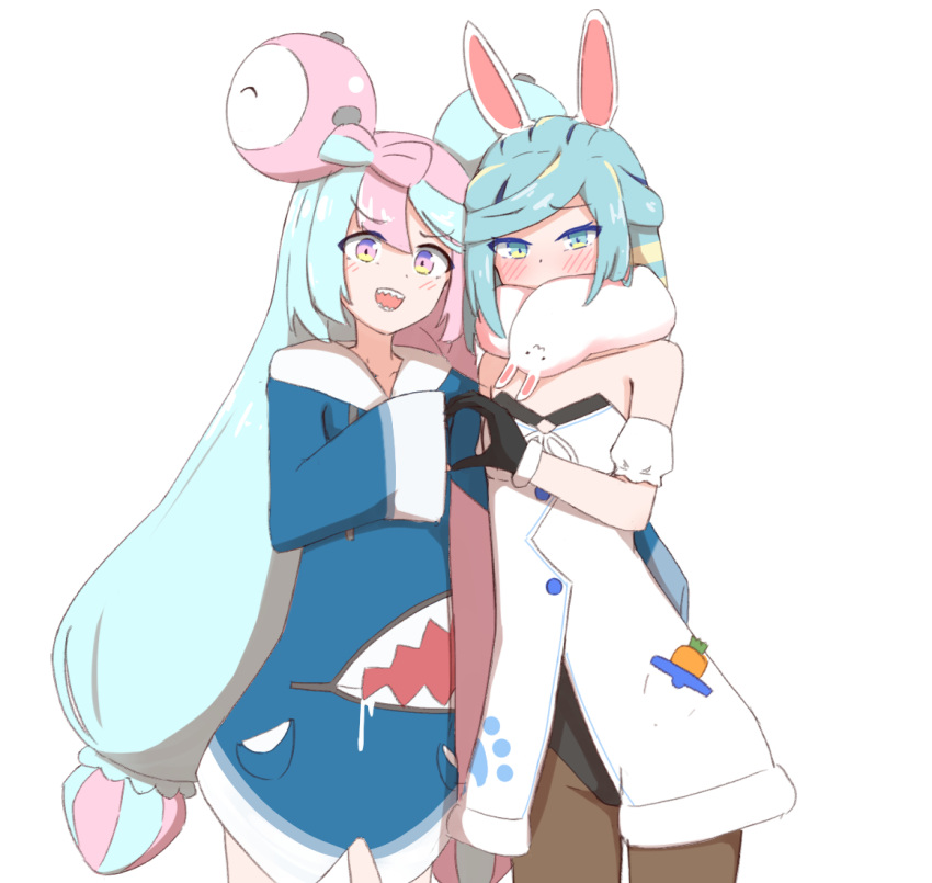 Safebooru - 1boy 1girl alternate costume animal ears blue hoodie ...