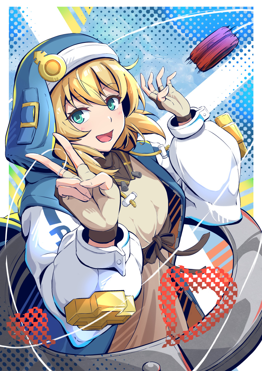 Safebooru - 1girl :d absurdres bangs blonde hair blue eyes blue jacket ...