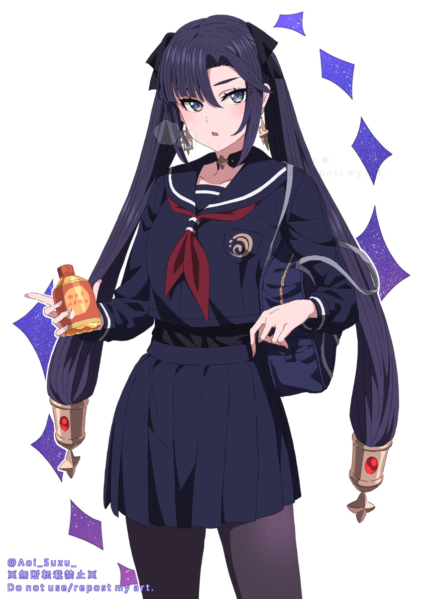 Safebooru - 1girl alternate costume aoi suzu bag bangs black hair black pantyhose black sailor ...