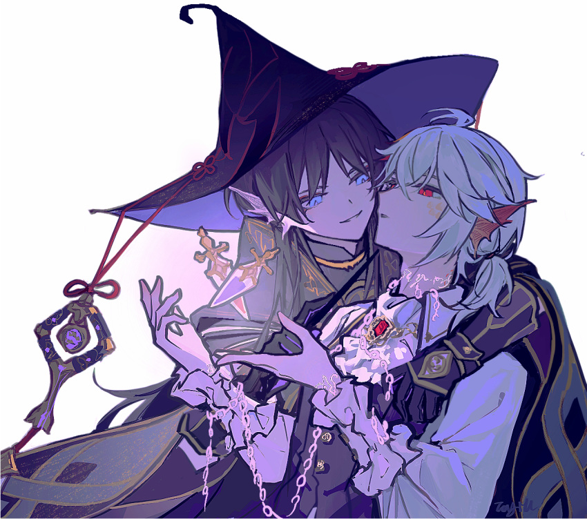 Safebooru - 2boys alternate costume antenna hair bangs crossed bangs ...