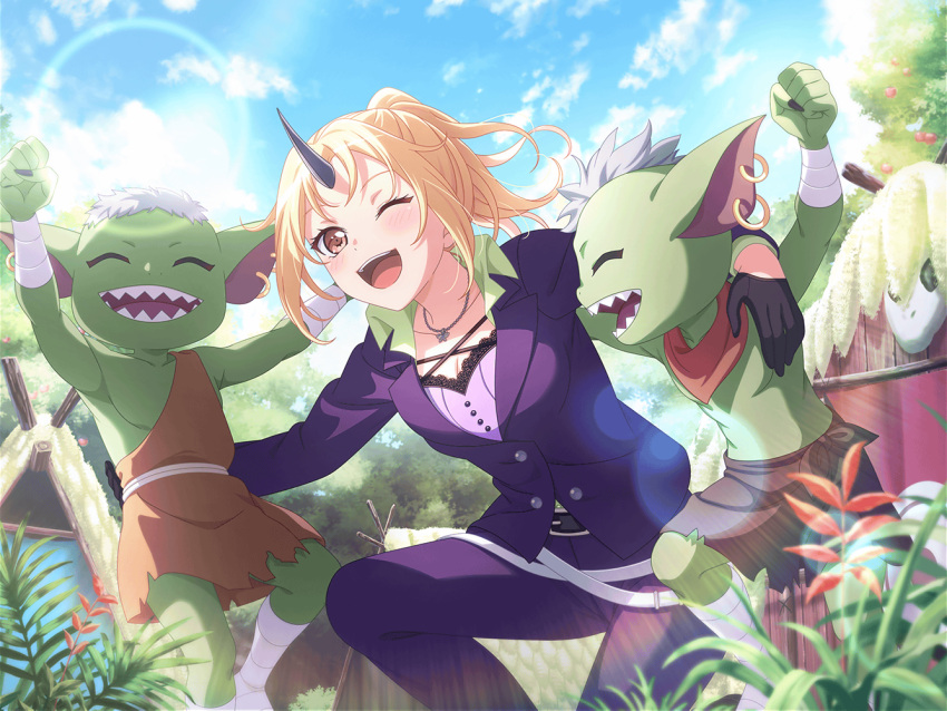 Safebooru - bang dream! blonde hair dress kirigaya touko long hair smile wink yellow eyes | 4232930