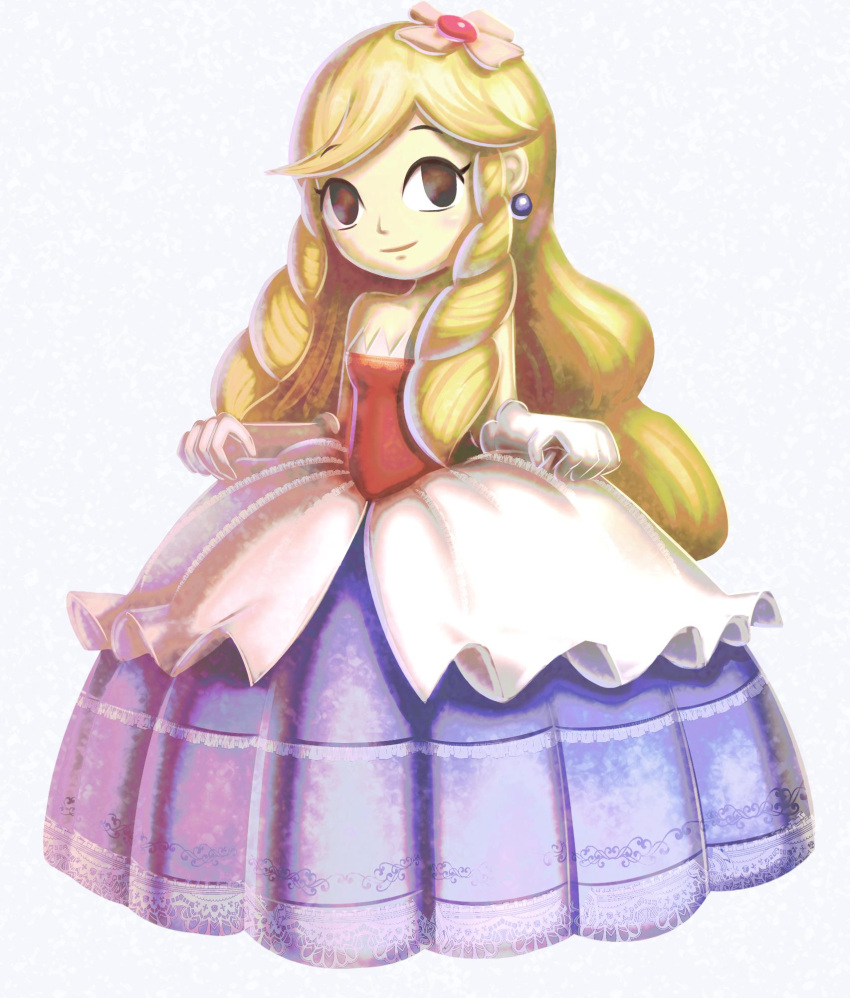 Safebooru - 1girl bare shoulders blonde hair breasts closed mouth dress ...