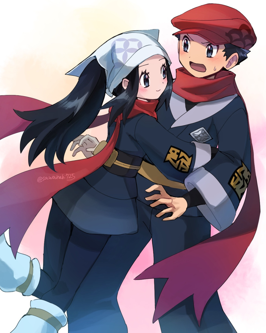 Safebooru - 1boy 1girl akari (pokemon) black eyes black hair blue ...