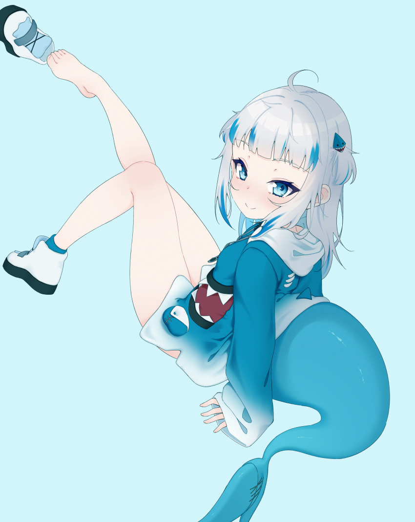 Safebooru - 1girl absurdres bangs barefoot blue eyes blue hair blunt bangs fish tail gawr gura ...