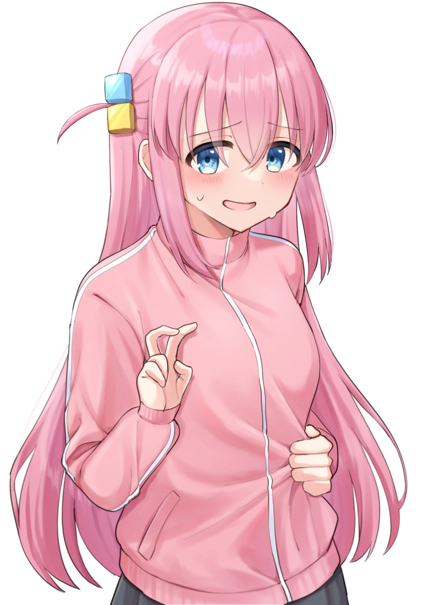 Safebooru - 1girl bangs blue eyes bocchi the rock! cube hair ornament gotou hitori grey skirt ...