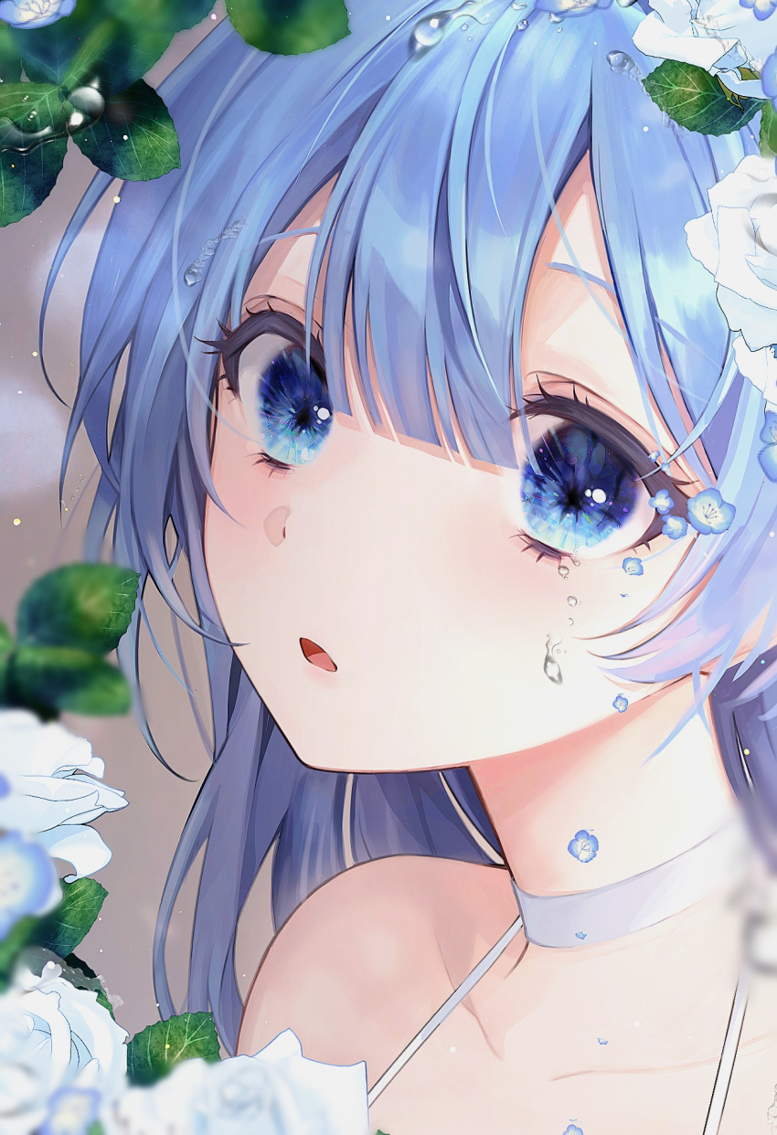 Safebooru - 1girl 58 (opal 00 58) :o aqua eyes aqua hair bangs bare shoulders blue eyes blue ...