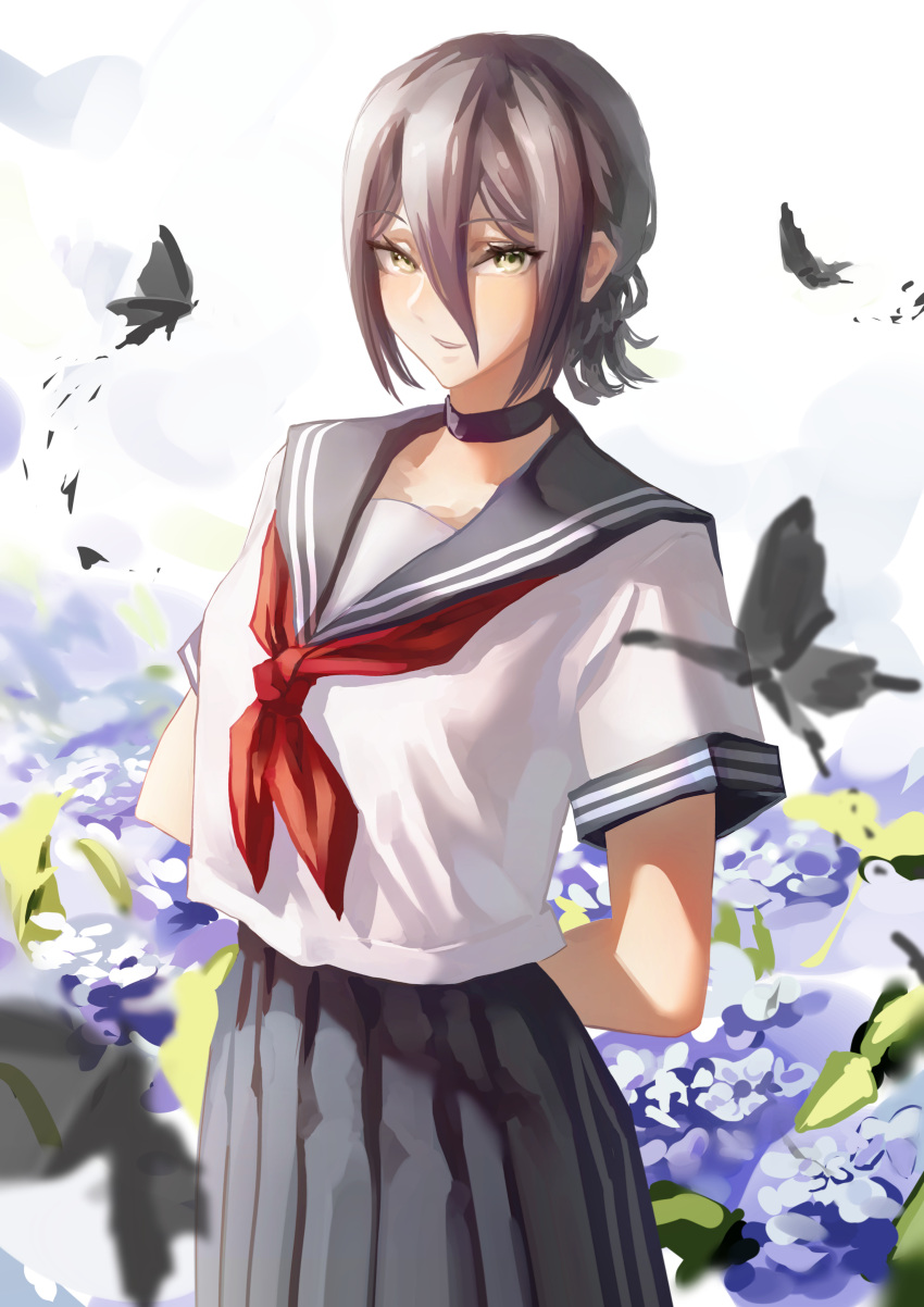 Safebooru - 1girl absurdres ao desu2222 arms behind back black choker bug butterfly chainsaw man ...