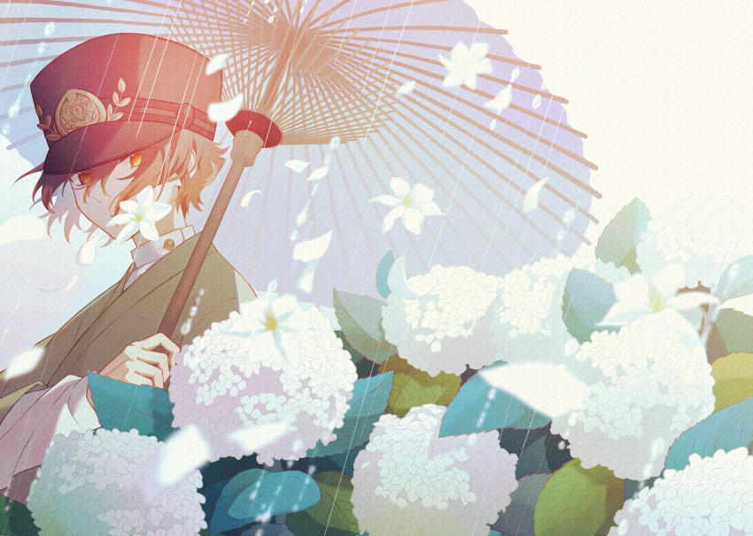 Safebooru - 1boy absurdres flower hair between eyes hat highres holding ...
