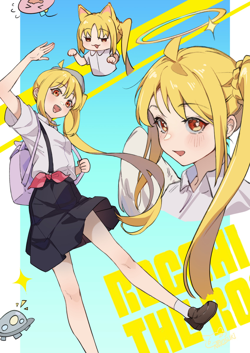 Safebooru - 1girl :3 :d absurdres ahoge angel angel wings backpack bag black skirt blush bocchi ...