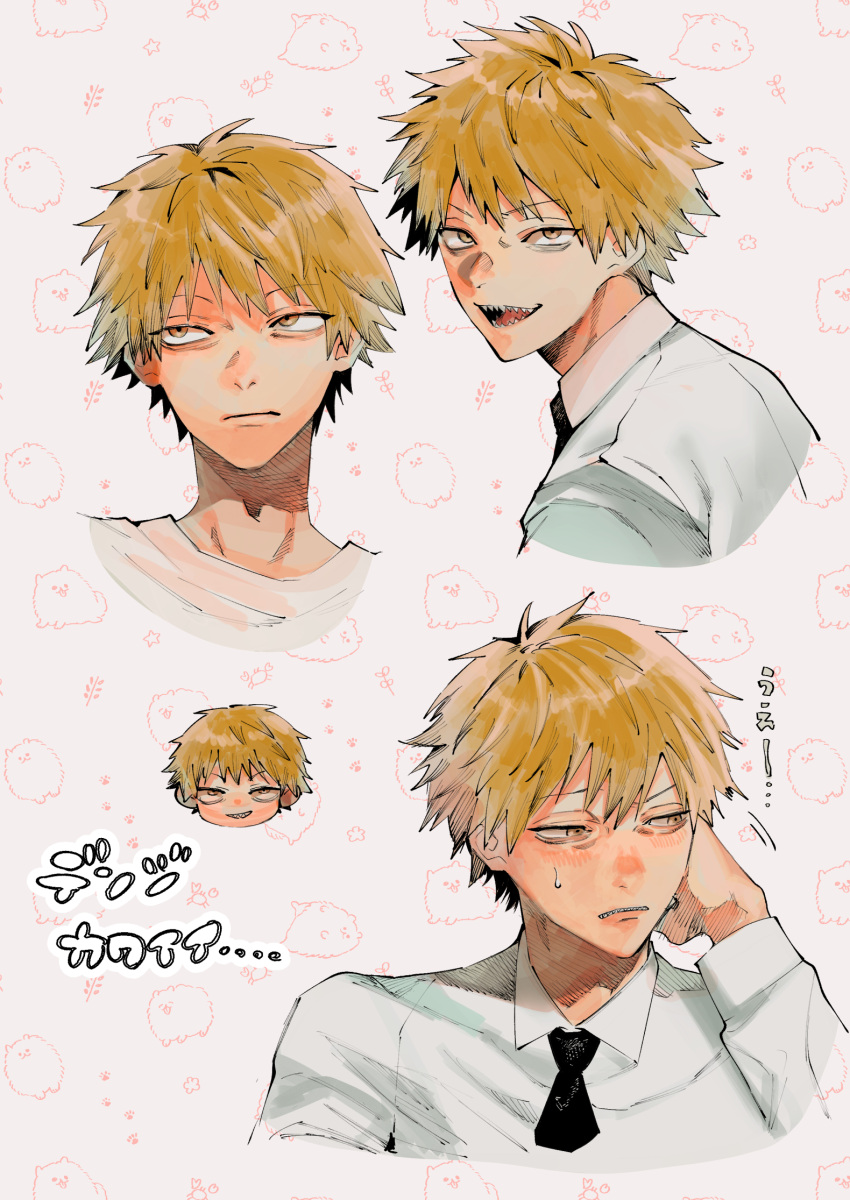 Safebooru - 1girl akiharu (nanjaaaaa) black necktie blonde hair blush chainsaw man chibi chibi ...