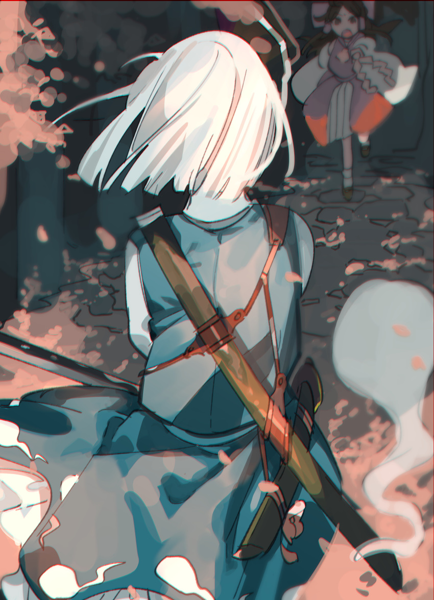 Safebooru - 2girls absurdres ascot bare shoulders black hair bow brown ...