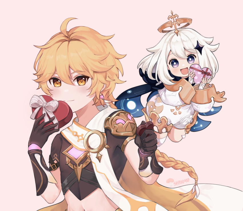 Safebooru - 1boy 1girl aether (genshin impact) ahoge armor asymmetrical legwear blonde hair blue ...