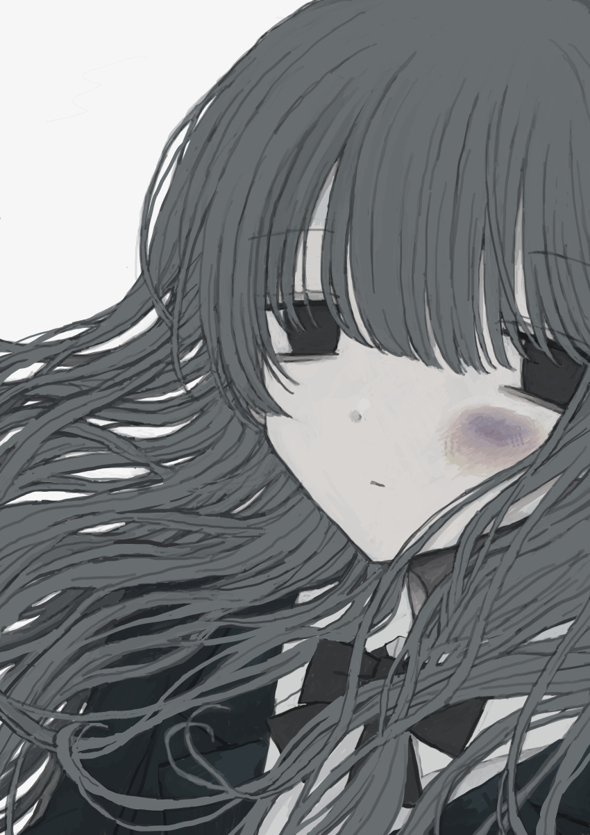 Safebooru - 1girl absurdres bags under eyes bangs black bow black bowtie black eyes black hair ...