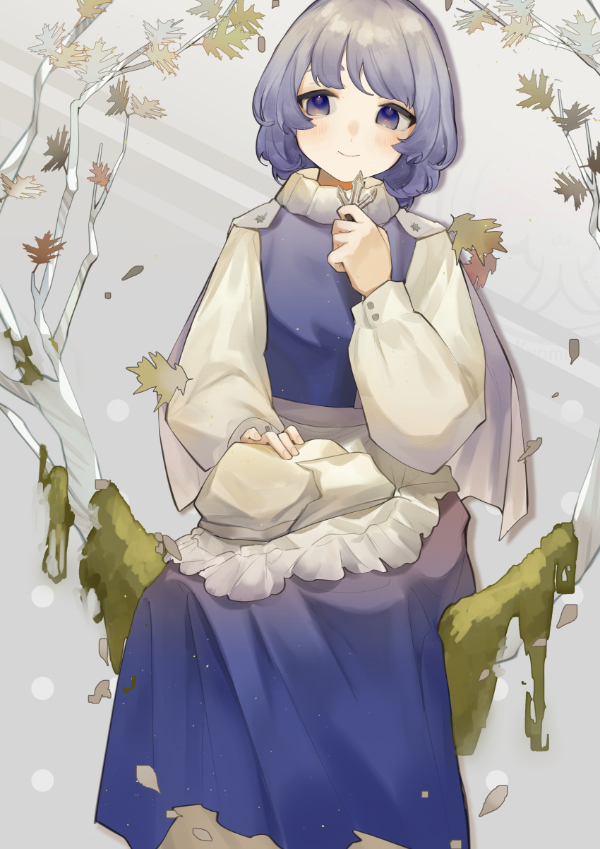 Safebooru - 1girl absurdres apron blue eyes blue hair blue skirt blue vest blush closed mouth ...