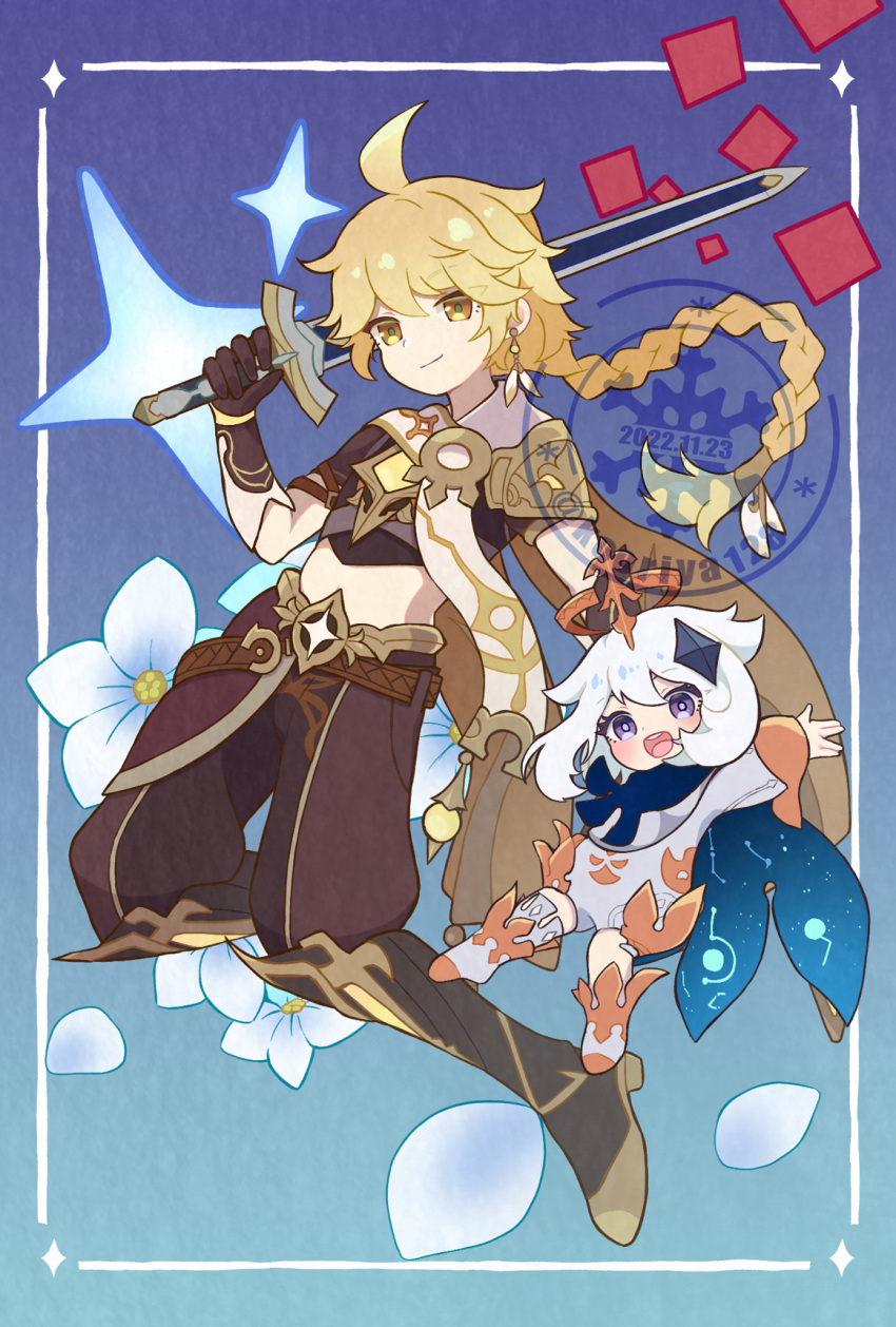 Safebooru - 1boy 1girl aether (genshin impact) ahoge armor asymmetrical ...