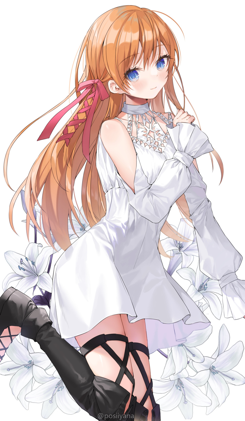 Safebooru - 1girl absurdres bangs bare shoulders blue eyes boots dress final fantasy final ...