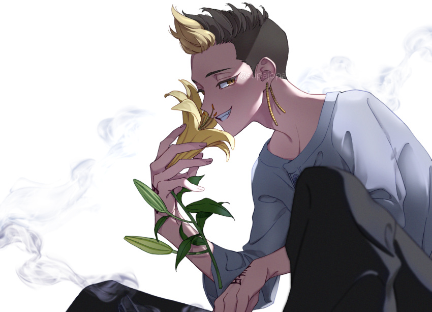 Safebooru - 1boy artist name black hair black pants blonde hair blue ...