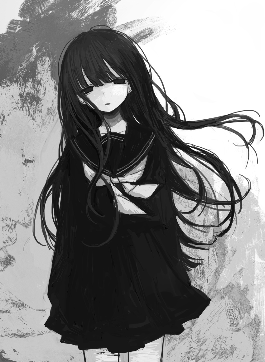 Safebooru - 1girl absurdres bags under eyes bangs black eyes blunt bangs collarbone cowboy shot ...