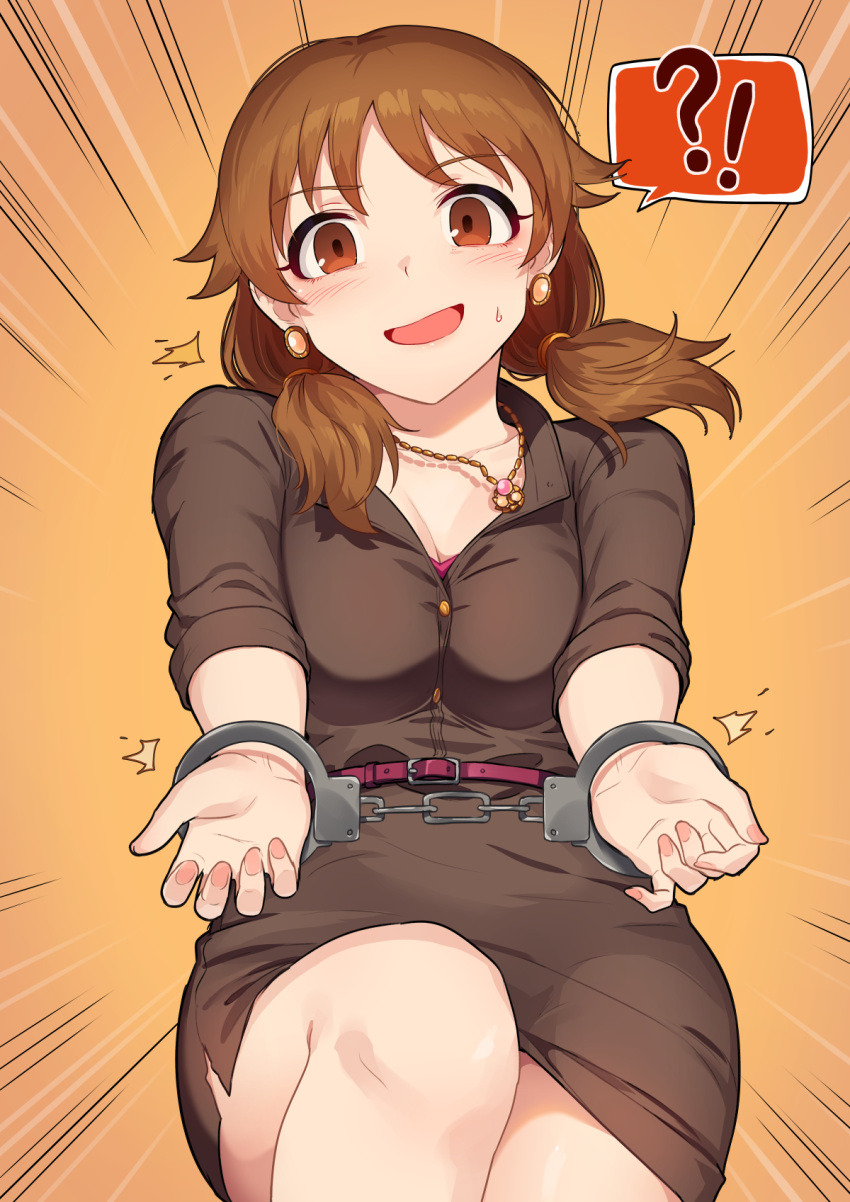 Safebooru - !? 1girl bangs belt black dress blush brown eyes brown hair collared dress ...