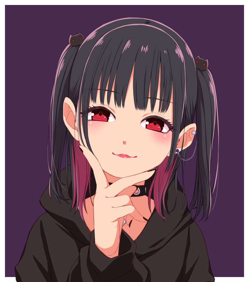 Safebooru 1girl Black Collar Black Hair Black Hoodie Black Nails 0202