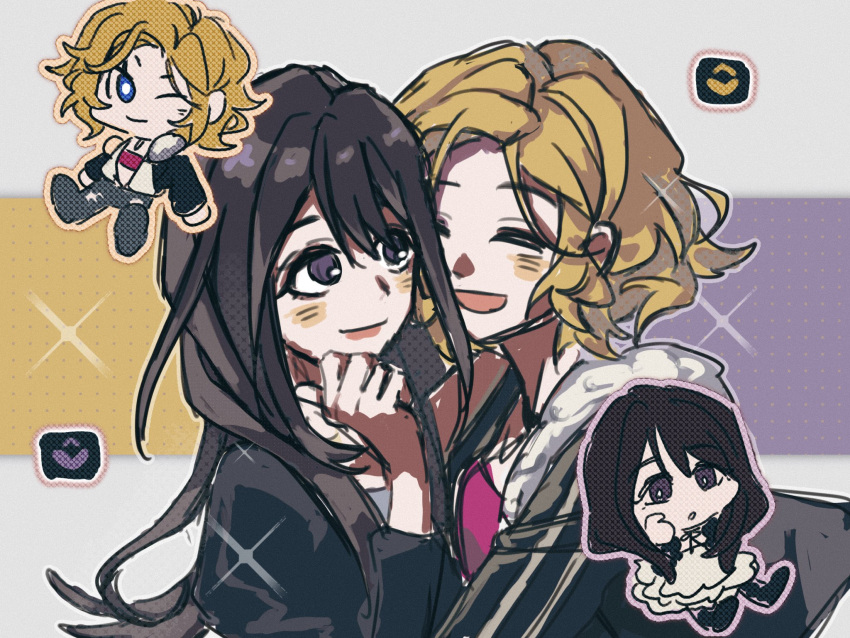 Safebooru - 07070777 2girls bangs black hair blonde hair blue eyes ...