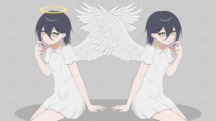 Safebooru - 2girls absurdres angel angel wings bangs black hair blush ...