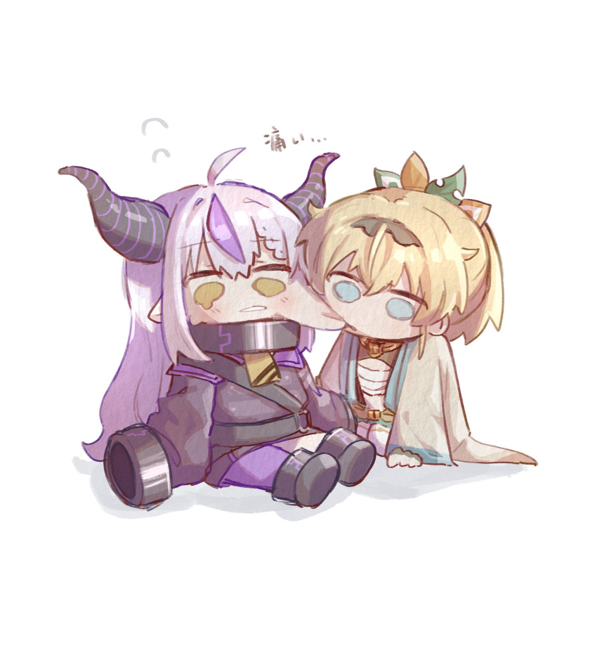 Safebooru - 2girls ahoge bangs belt biting black belt blonde hair blue ...