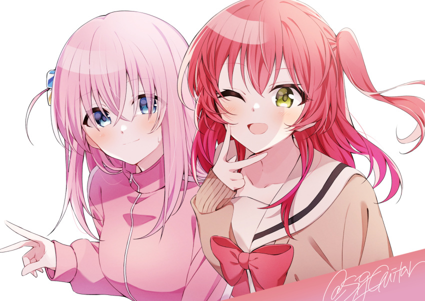 Safebooru - 2girls bangs blue eyes bocchi the rock! closed mouth cube hair ornament gotou hitori ...