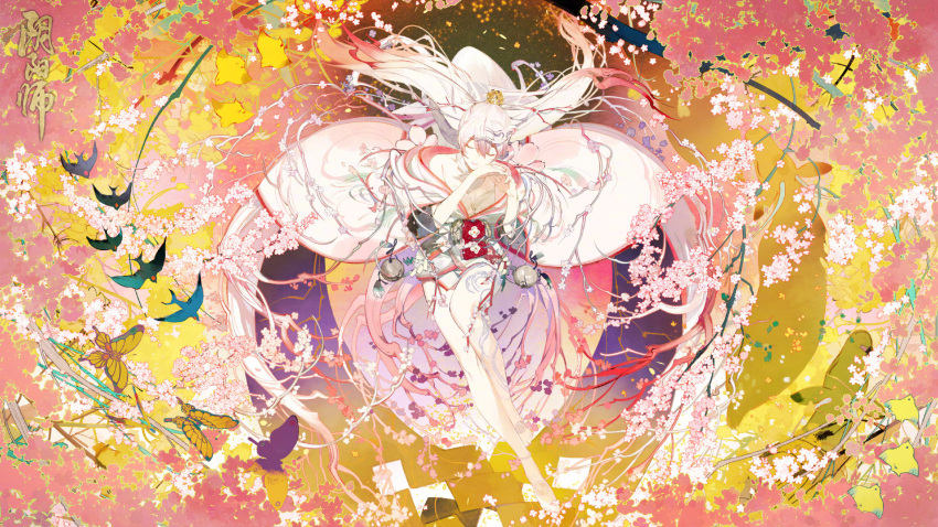 Safebooru - 1girl bug butterfly cherry blossoms colored tips highres ...