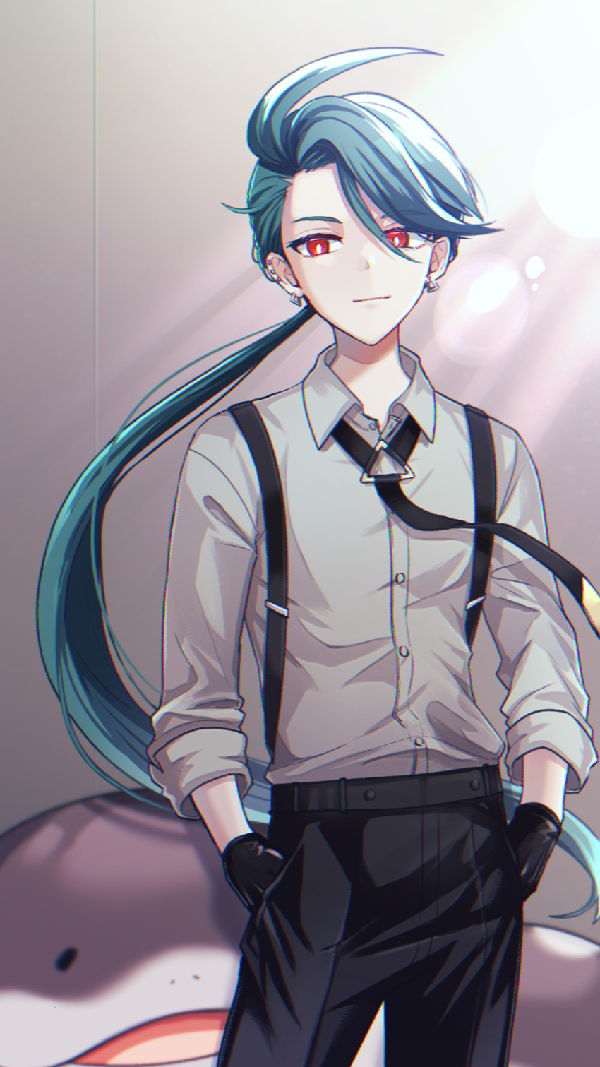 Safebooru - 1girl bangs black gloves black necktie black pants bright pupils buttons clodsire ...