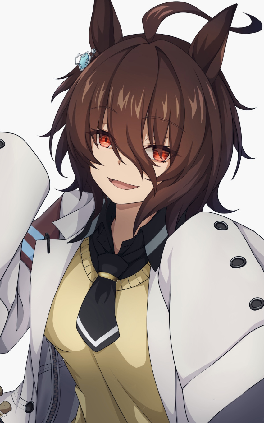 Safebooru - 1girl agnes tachyon (umamusume) ahoge animal ears breasts brown hair earrings empty ...