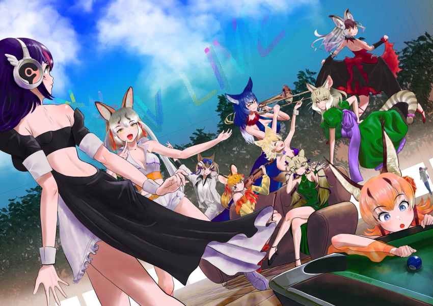 Safebooru - aburaeoyaji animal ear fluff animal ears bat ears bat girl black hair blonde hair ...