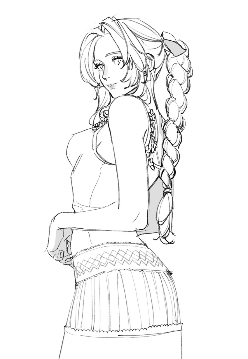 Safebooru - 1girl aerith gainsborough arched back bangs bare arms bare shoulders braid braided ...