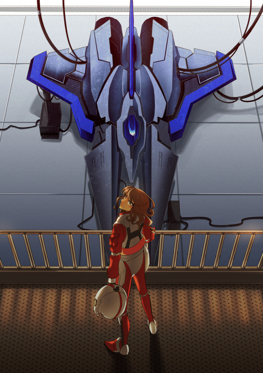 Safebooru - 1girl absurdres blush bodysuit brown eyes brown hair cable ...